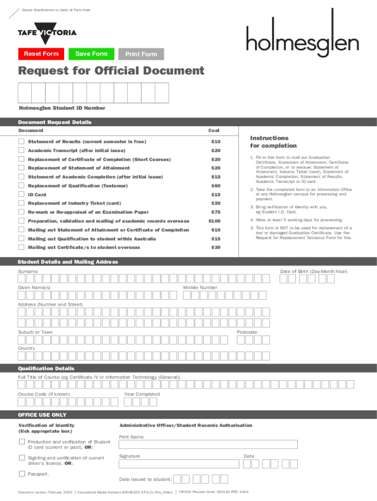 Fillable Online holmesglen edu Staple Attachments to back of Form here Fax Email Print - pdfFiller