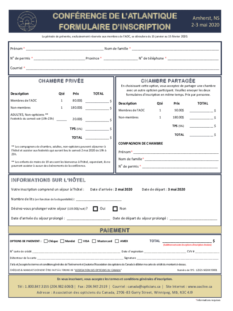 Remplissable En Ligne ATLANTIC CONFERENCE REGISTRATION FORM Fax Email Imprimer - pdfFiller