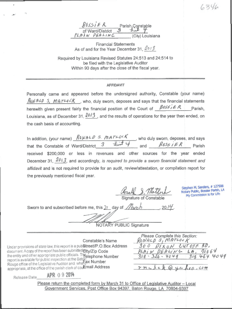 Fillable Online Bossier Parish Constable District 4. 72134117 Fax Email ...