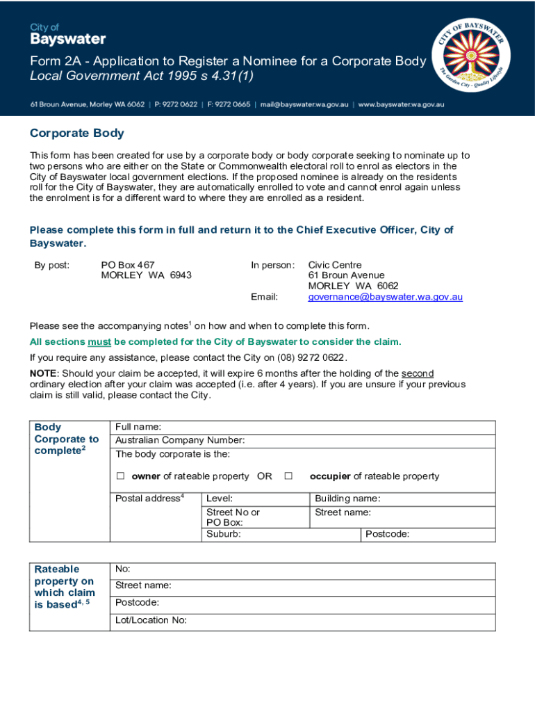 Fillable Online Form 2A - Enrolment Eligibility Claim Corporate Body ...