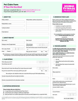 Fillable Online Pet Claim Form Fax Email Print - pdfFiller