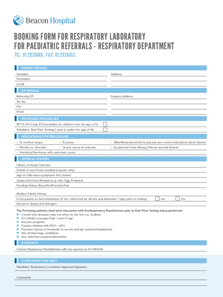 Fillable Online Paediatric Respiratory Referral Form Fax Email Print ...