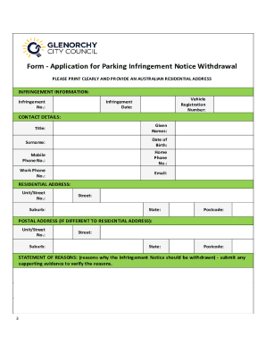 Fillable Online Application for Parking Infringement Notice Withdrawal ...