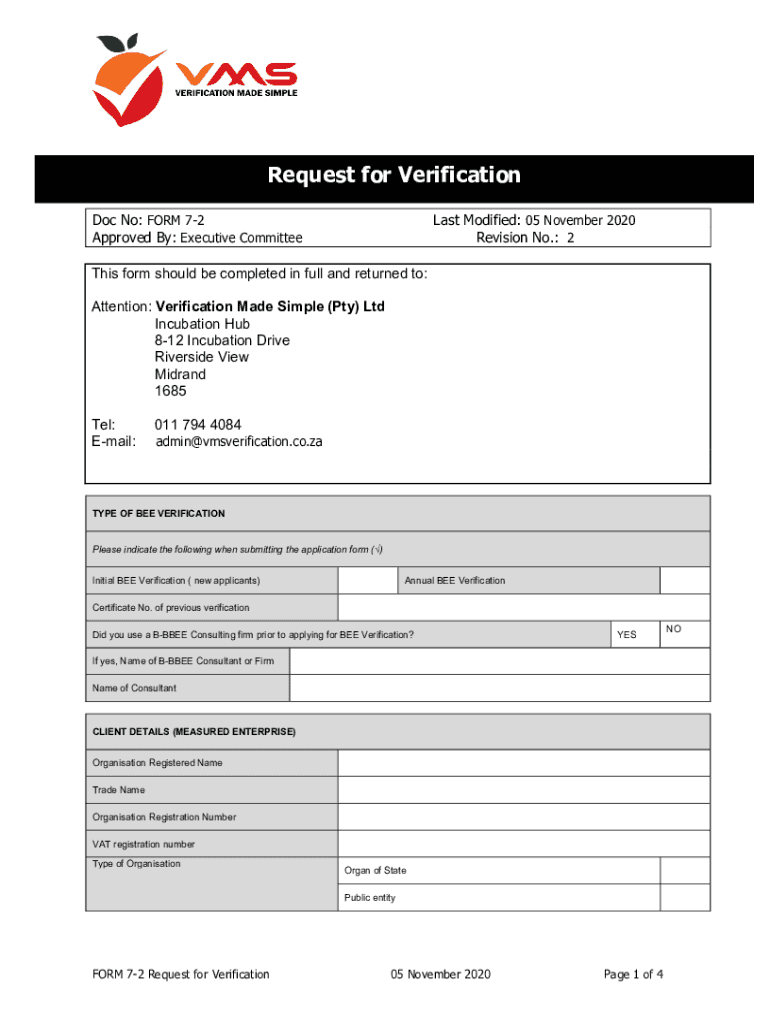 Fillable Online FORM 7-1- Request for Verification1 Fax Email Print - pdfFiller