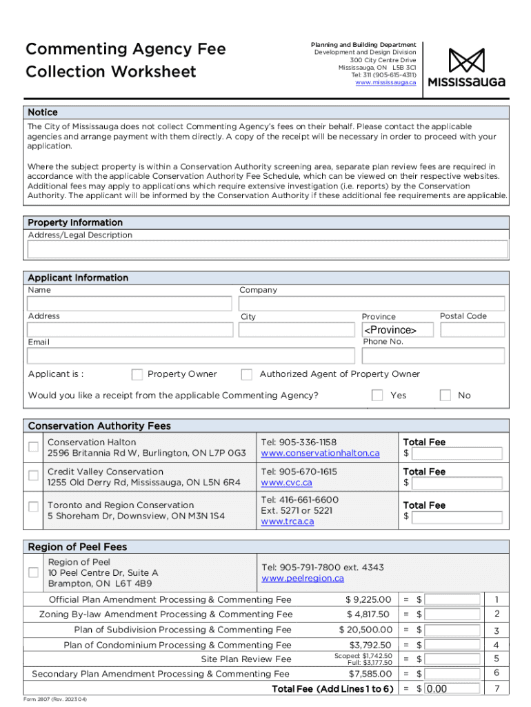 Fillable Online Commenting Agency Fee Collection Worksheet Fax Email ...