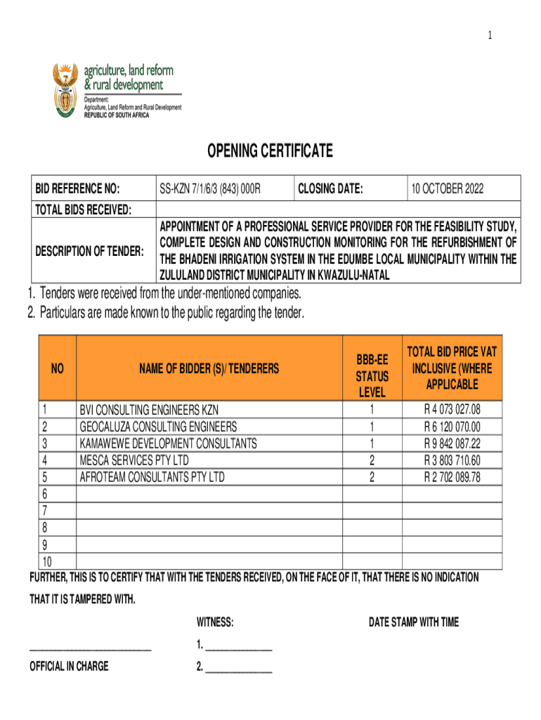 Fillable Online Bid Opening Certificates Fax Email Print - pdfFiller