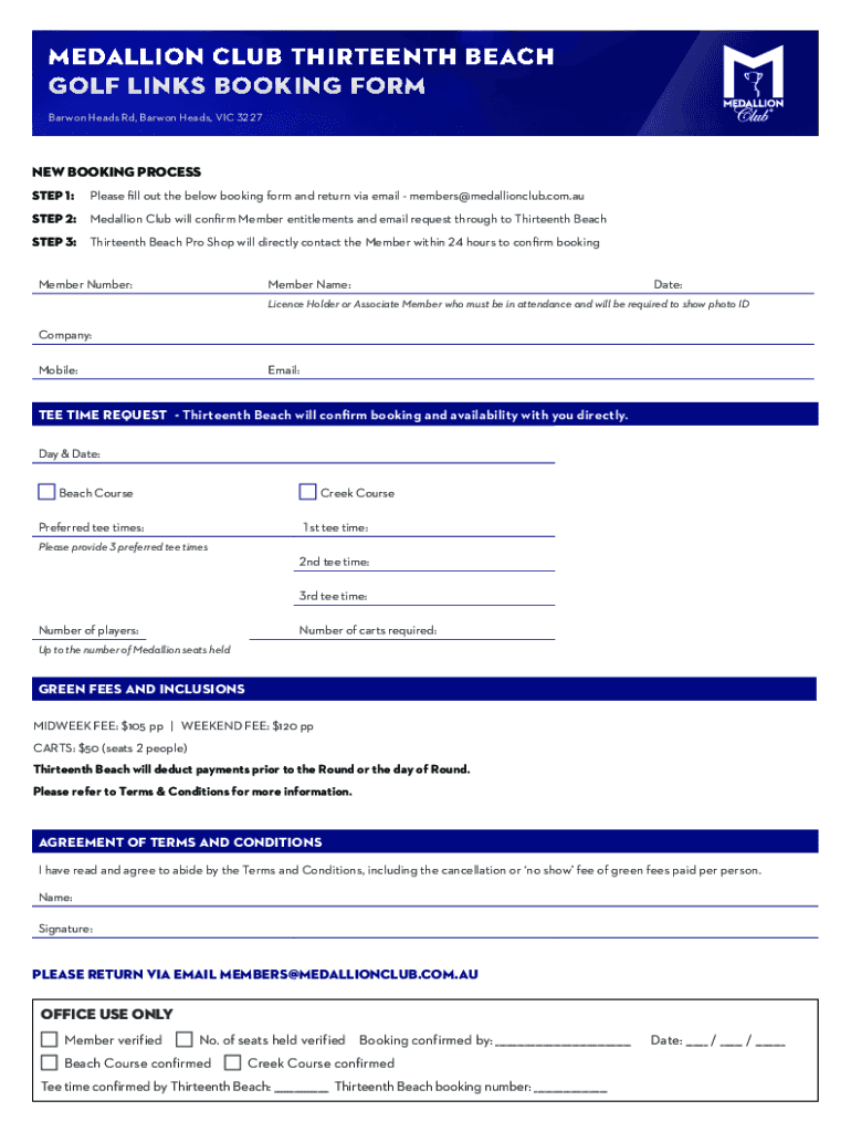 Fillable Online MEDALLION CLUB THIRTEENTH BEACH GOLF LINKS ... Fax ...