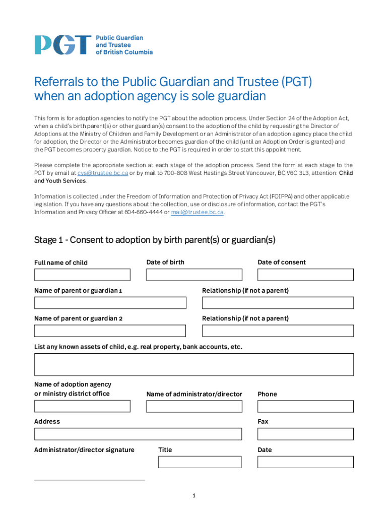 Fillable Online Children in care and the Public Guardian and Trustee ...