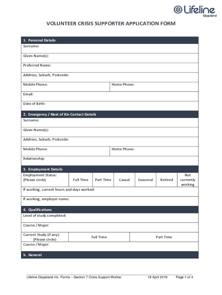 Fillable Online Volunteer Crisis Supporter Training Application Form Fax Email Print - pdfFiller