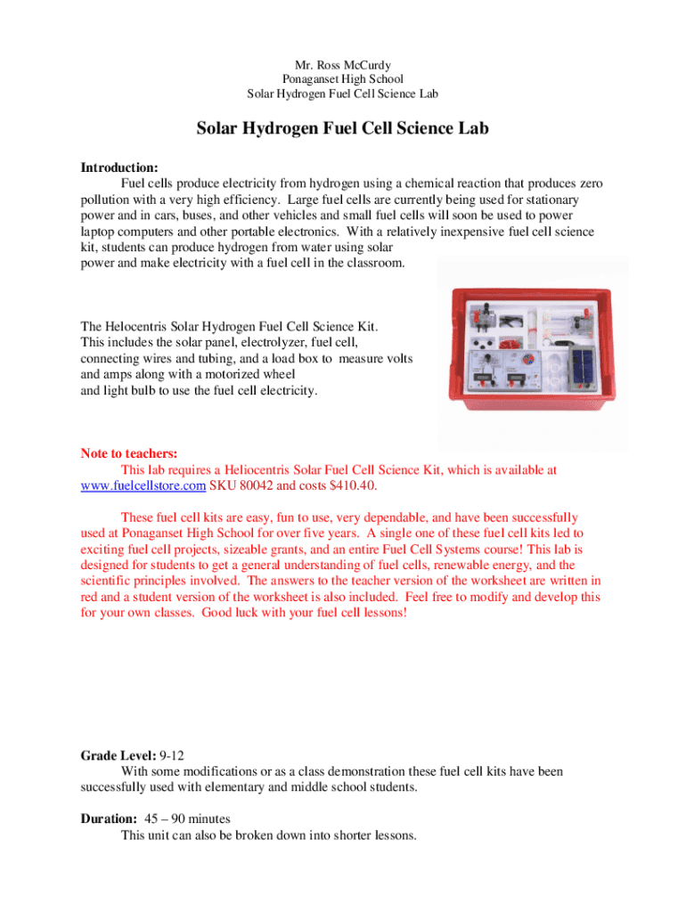 Fillable Online Establishing Fuel Cell Education in the High School Fax ...