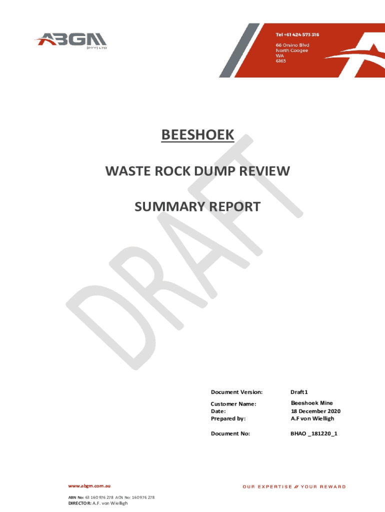 Fillable Online WASTE ROCK DUMP REVIEW Fax Email Print - pdfFiller