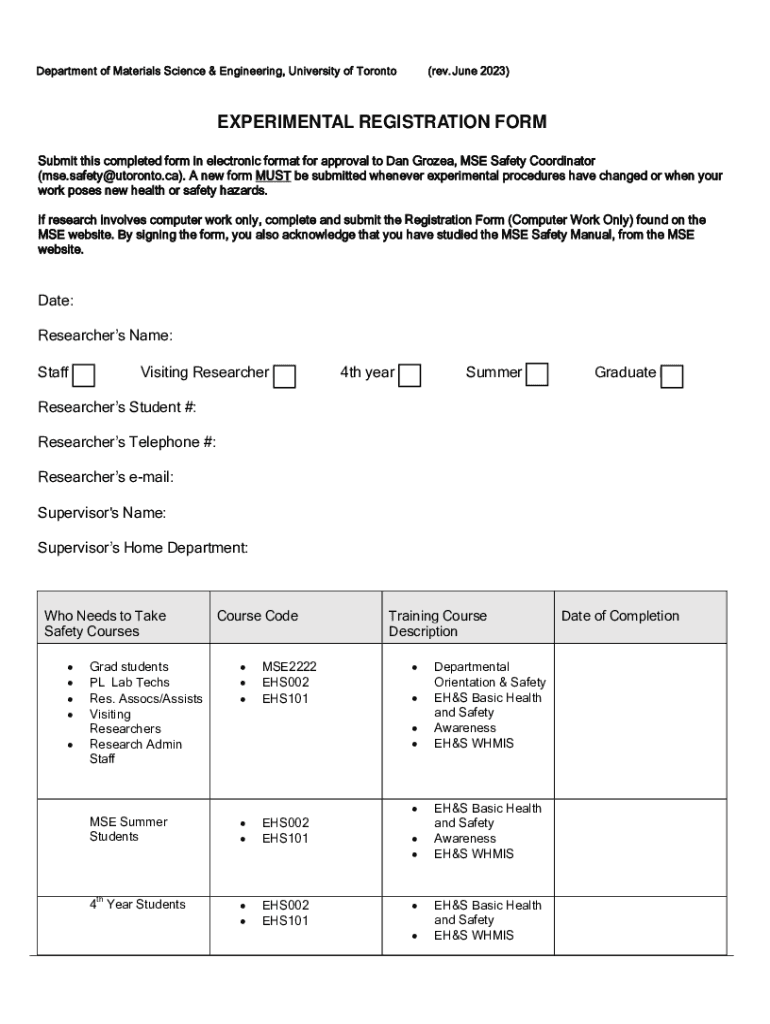 Fillable Online Experimental Registration Form Fax Email Print - pdfFiller