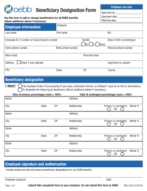 Fillable Online Form 1B: Beneficiary Designation - PERS -MS.GOV Fax ...