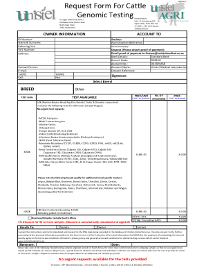 Fillable Online Request Form For Cattle Genomic Testing Fax Email Print ...