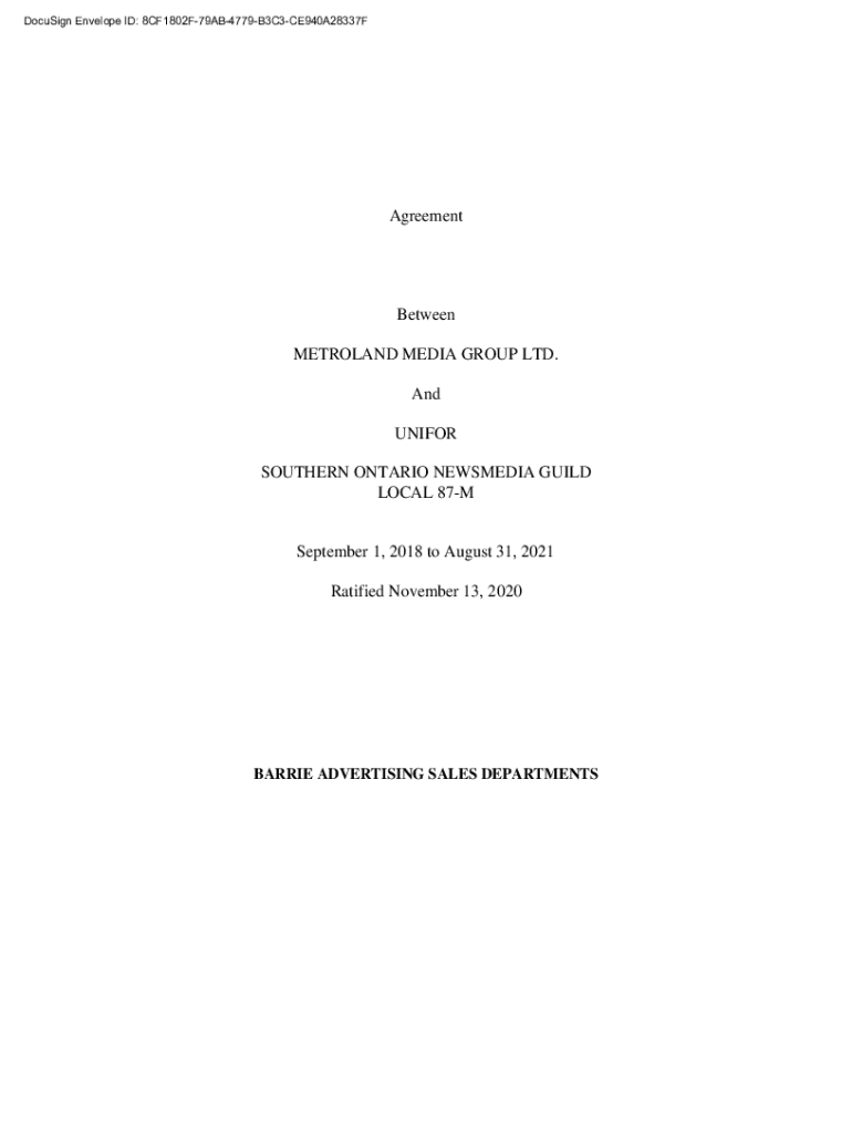 Fillable Online COLLECTIVE AGREEMENT ADVERTISING - Unifor Local 87-M ...