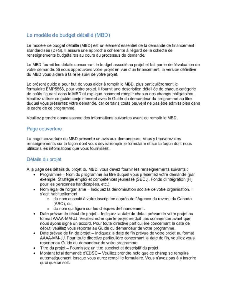 Remplissable En Ligne Le modle de budget dtaill (MBD) - Service Canada ...