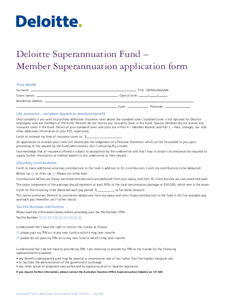 Fillable Online Member Superannuation application form Fax Email Print ...