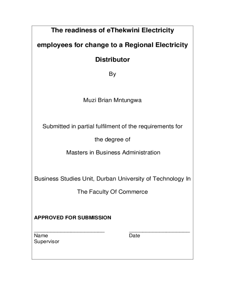Fillable Online The readiness of eThekwini Electricity employees for ...