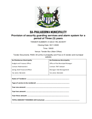 Fillable Online Provision for security guarding services and alarm ...