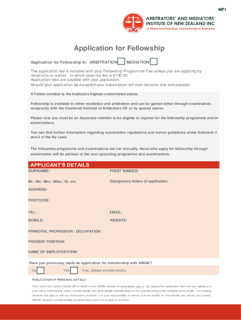 Fillable Online Application for CIArb Fellowship via the Experienced ... Fax Email Print - pdfFiller