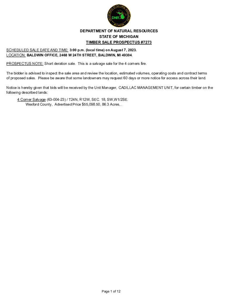 Fillable Online TIMBER SALE PROSPECTUS #7273 Fax Email Print - pdfFiller