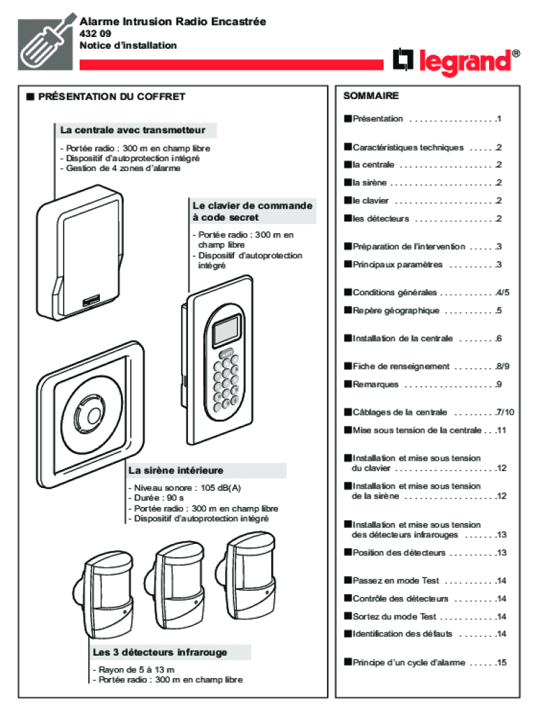 Remplissable En Ligne Notice du pack alarme intrusion radio Legrand Cliane ... Fax Email ...
