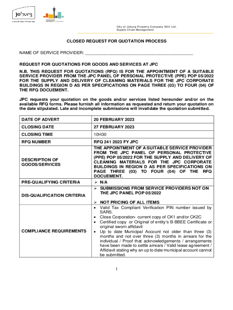 Fillable Online jhbproperty co SERVICE PROVIDER FROM THE JPC PANEL OF ...