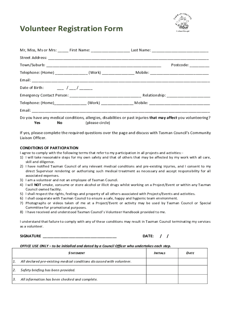 Fillable Online Fillable Online tmag tas gov Volunteer Application Form ...