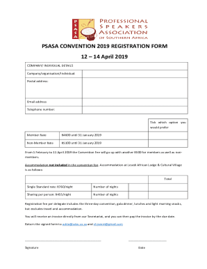 Fillable Online PSASA CONVENTION 2019 REGISTRATION FORM Fax Email Print ...