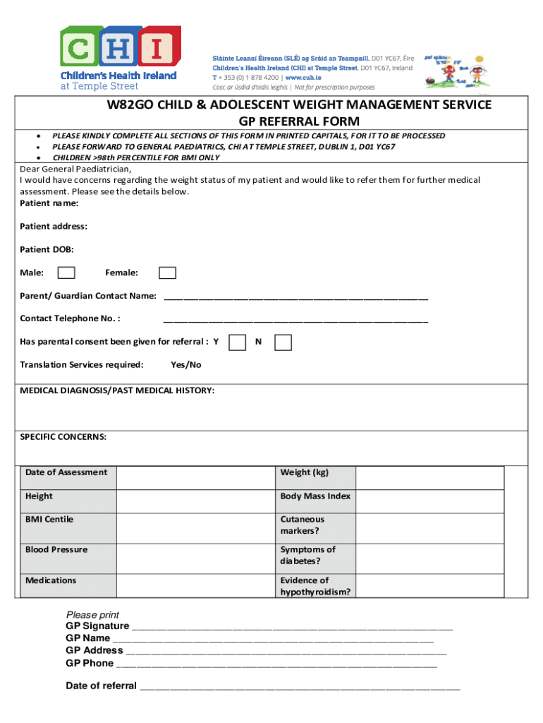 Fillable Online W82GO Child and Adolescent Weight Management Service ...