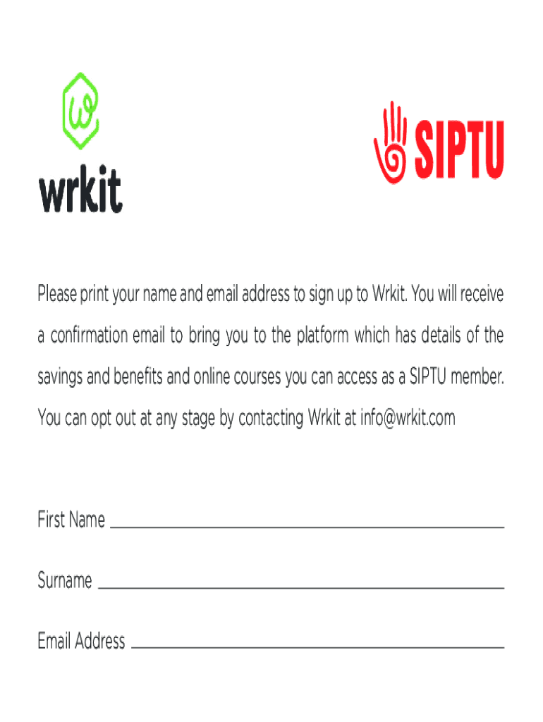 Fillable Online Wrkit SIPTU Form May 19 1 Fax Email Print - pdfFiller