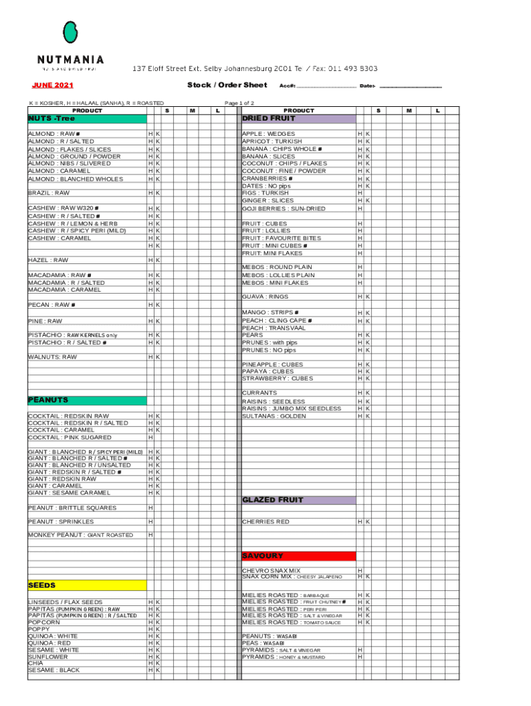 Fillable Online Stock / Order Sheet Fax Email Print - pdfFiller