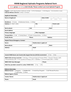 Fillable Online HNHB Aphasia Programs Referral Form Fax Email Print ...