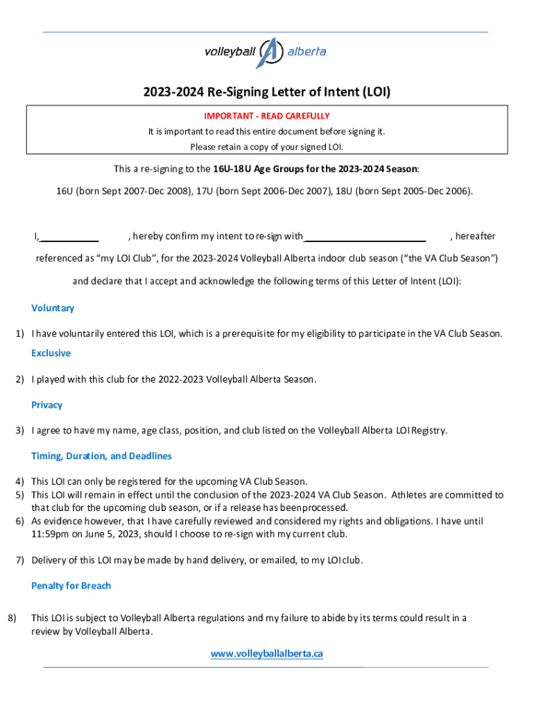 Fillable Online 2023-2024 Re-Signing Letter of Intent Form. 2023-2024 ...