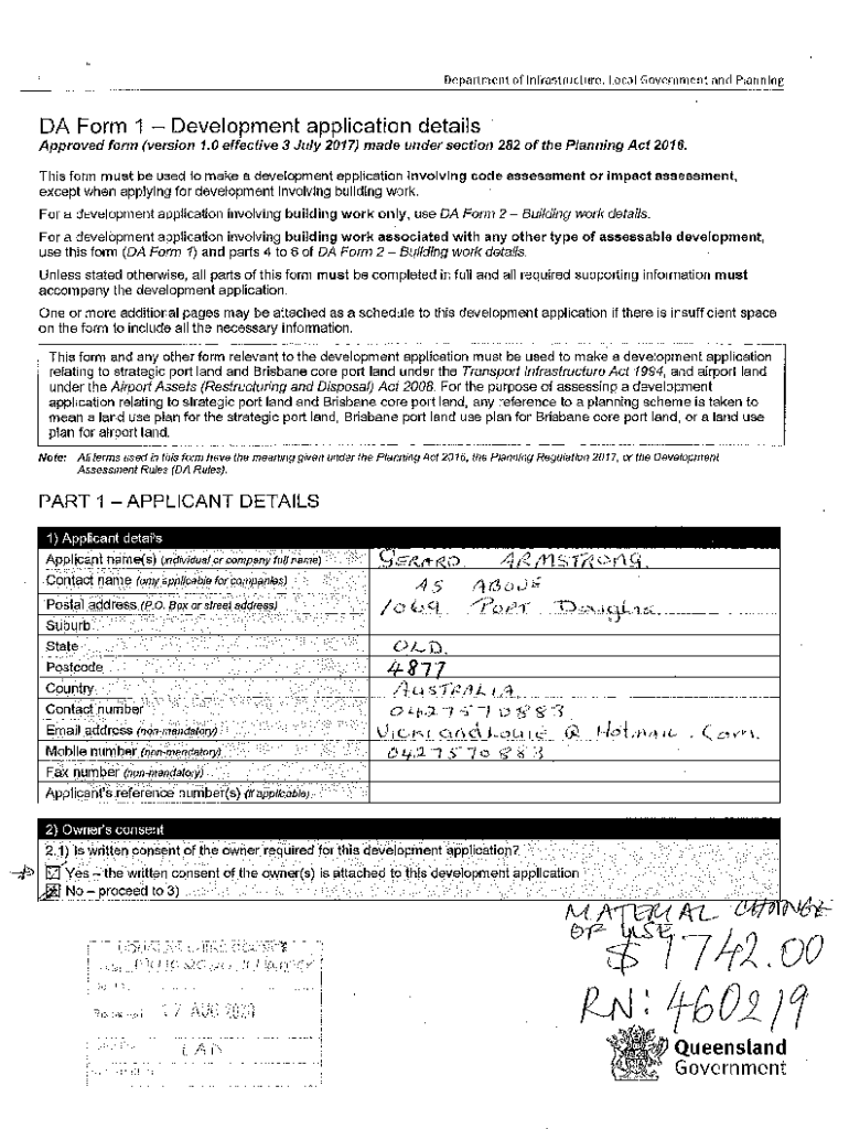 Fillable Online DA Form 1 - Development application details ; - PART 1 ...