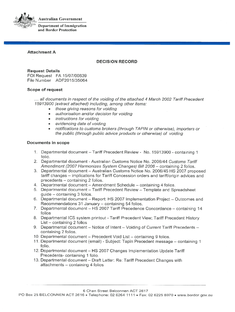 Fillable Online Decsion Record (6MB PDF) - Department of Home Affairs ...