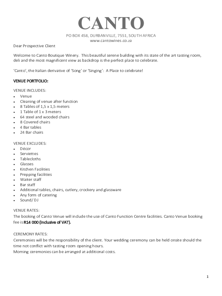 Fillable Online Canto Boutique WinesWine from South Africa Fax Email Print - pdfFiller