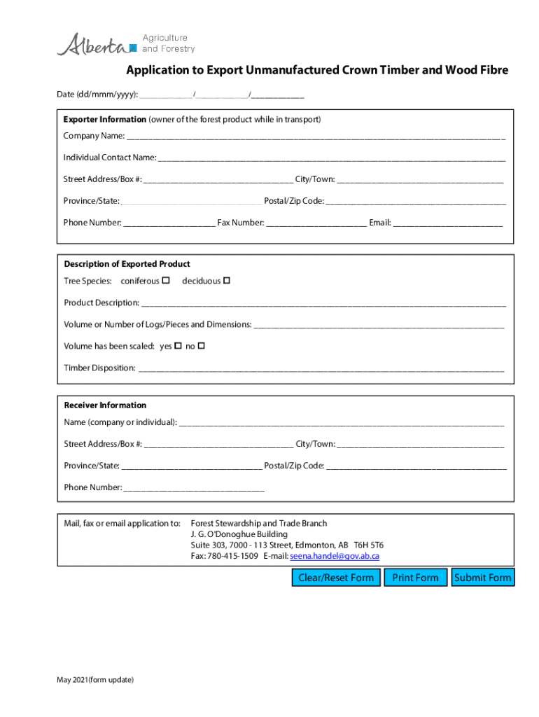 Fillable Online open alberta Application to Export Unmanufactured Crown ...