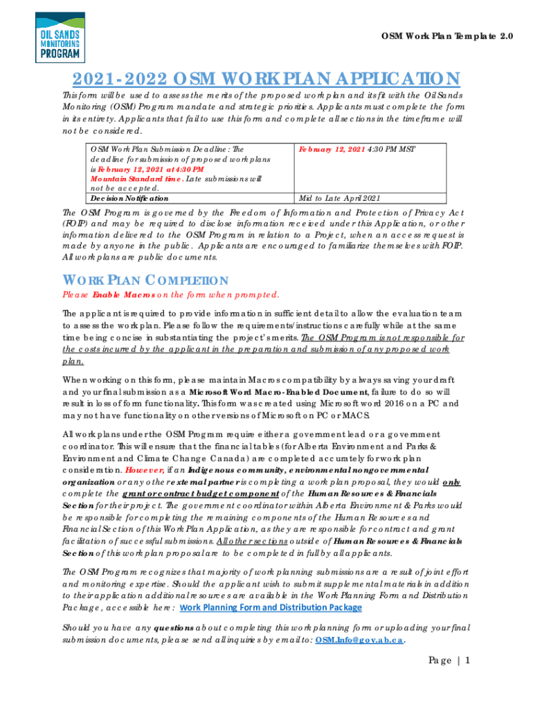 Fillable Online open alberta APPENDIX E Template Work Plan - Placer ...
