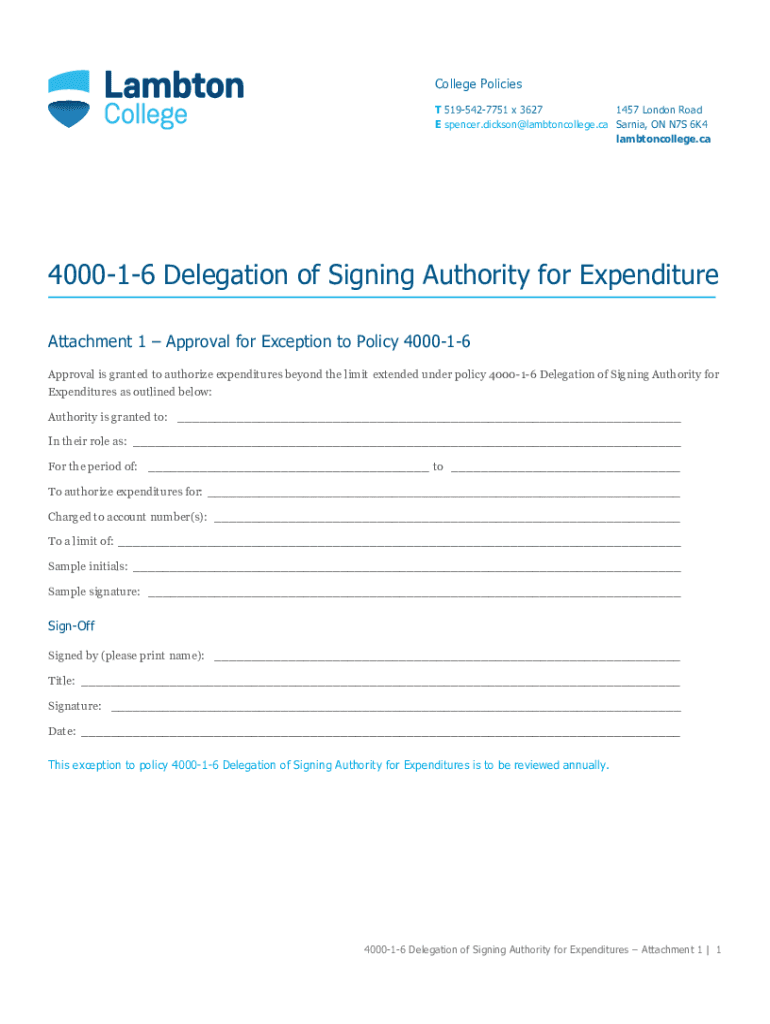Fillable Online 4000-1-6 Delegation of Signing Authority for ...