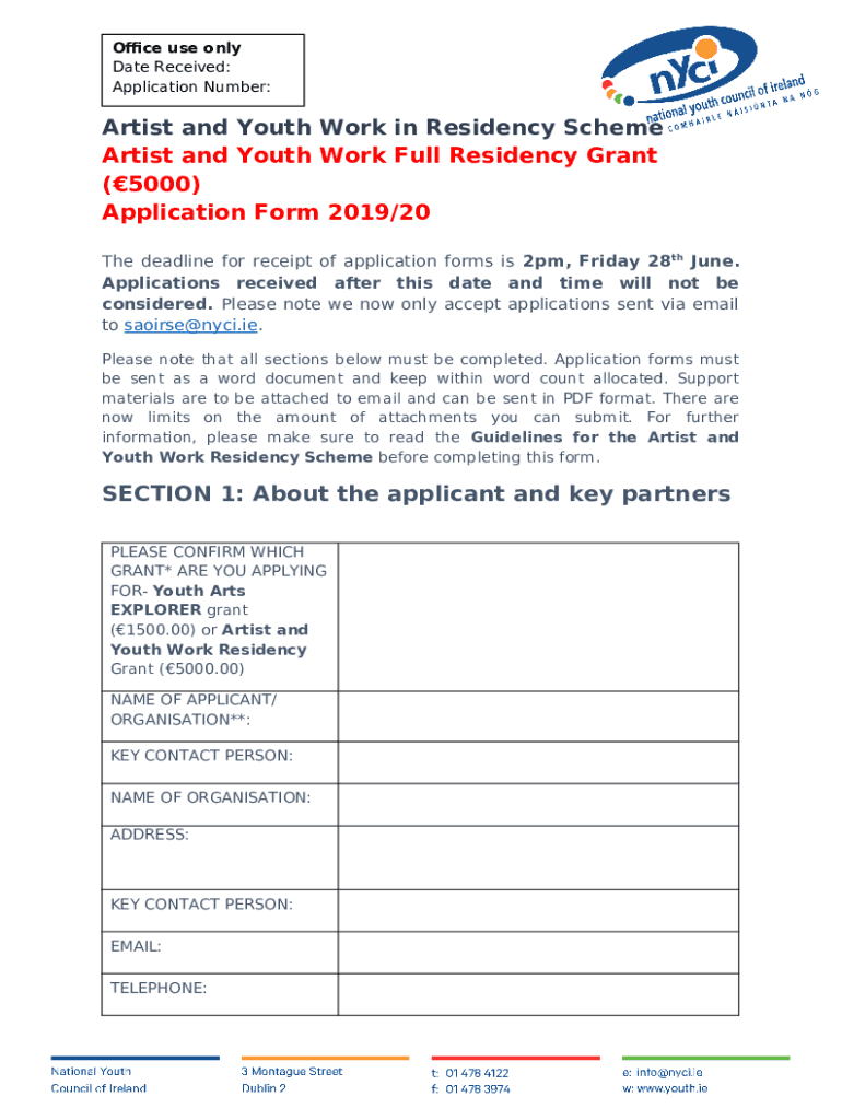 Artist and Youth Work Full Residency Grant Application ... Doc Template | pdfFiller