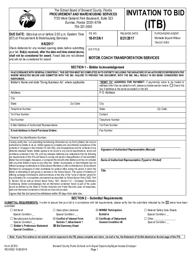 Fillable Online Invitation to Bid: 18-013R-1- Motor Coach ...