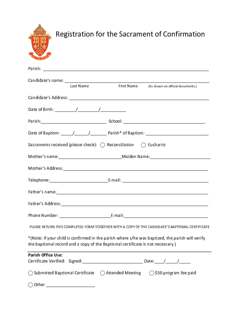 Fillable Online YOUTH CONFIRMATION REGISTRATION FORM Fax Email Print ...