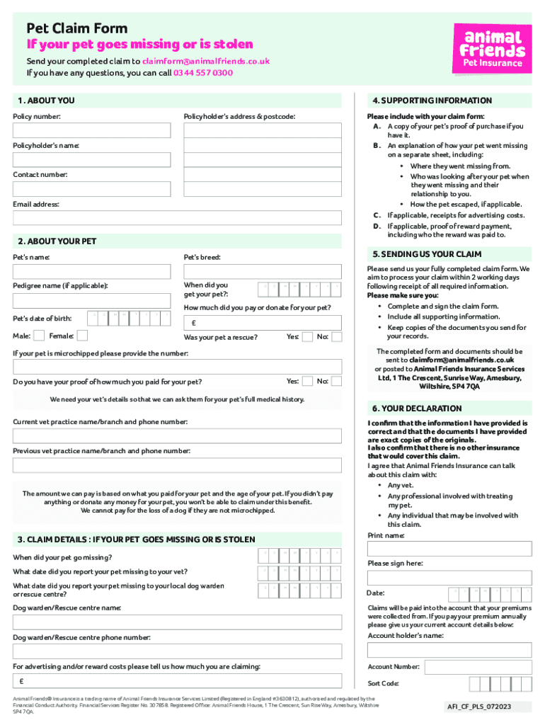 Fillable Online If your pet goes missing or is stolen Fax Email Print ...