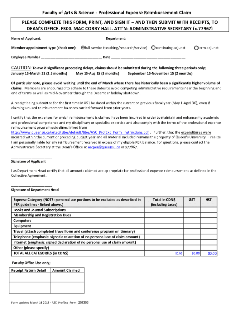 Fillable Online Professional Expense Reimbursement Claim PLEASE ... Fax ...