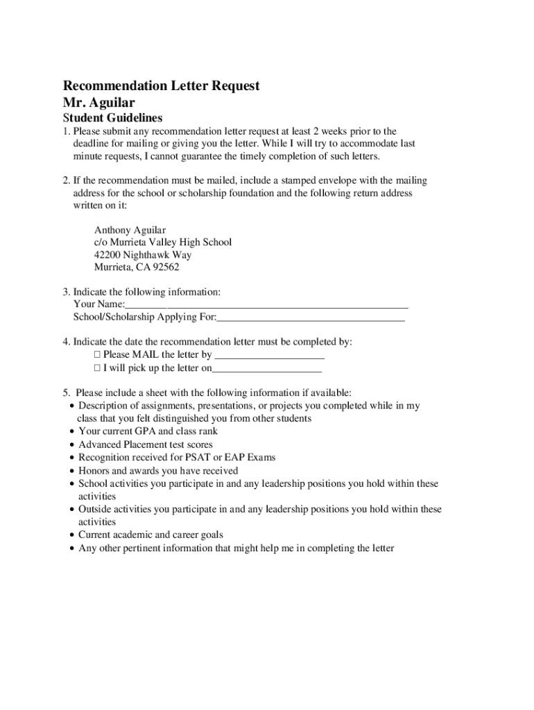 Fillable Online Aguilar, Anthony / Request letters of recommendation Fax Email Print - pdfFiller