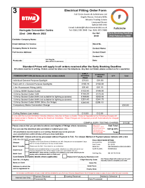 Fillable Online Space Only Electrical Fitting Order Form Fax Email ...