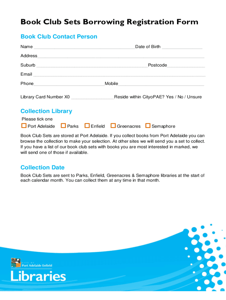 Fillable Online Book Club Sets Borrowing Registration Form Fax Email ...