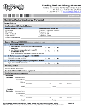 Fillable Online Plumbing/Mechanical/Energy Worksheet Fax Email Print ...