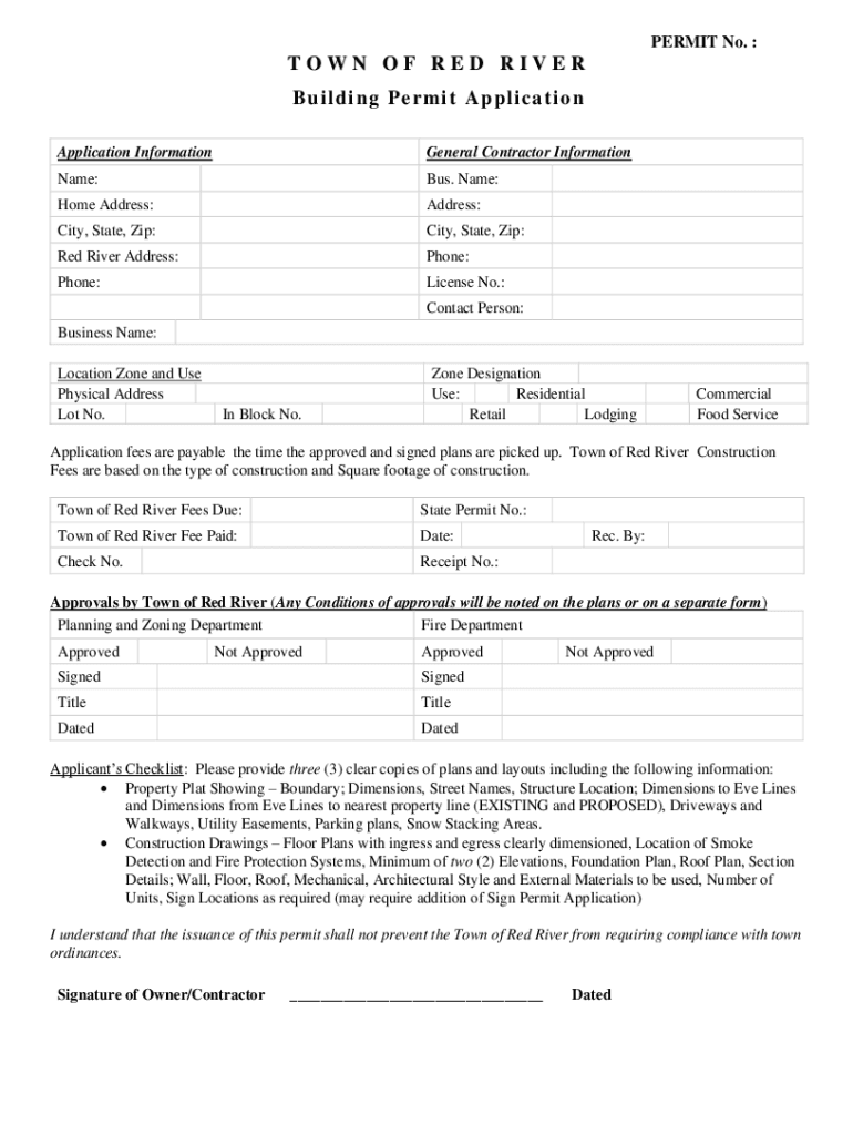 Fillable Online TOWNOFREDRIVER Building Permit Application Fax Email ...